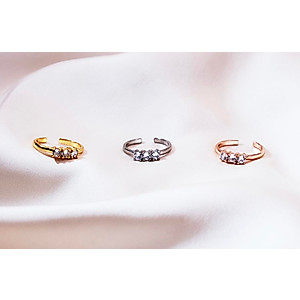 Hoops & Loops 925 Sterling Silver Cubic Zirconia Three Stone Toe Ring for Women and Teen Girls