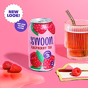 Swoon Raspberry Tea - Sugar Free Fruit Tea, Low Carb, Paleo-Friendly, Gluten Free Iced Tea - Flavored Tea Keto Drinks Made with Organic Black Tea and Sweetened by Monk Fruit and Stevia (Pack of 12)