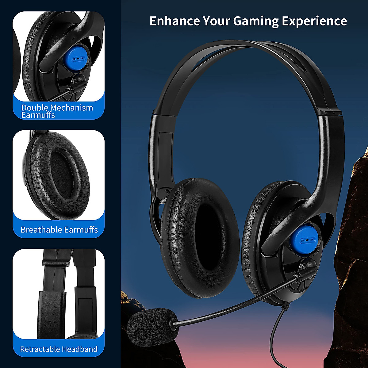 FNSHIP 3.5mm Port Wired Gaming Studying Headset for Kids Stereo bass-Isolated Headphones with mic Volume Control Compatible for PS4 PS5 New X-Box One PSP PC Laptop Tablet PC Phone,Black