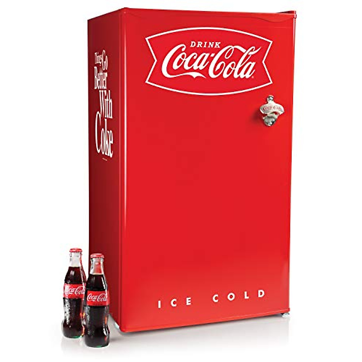 Nostalgia Coca-Cola CRF32CK 3.2 Cu. Ft. Refrigerator With Freezer Adjustable Temperature Cools as low as 32 Degrees, Bottle Opener, Ice Cube Tray, Scraper Included, Red