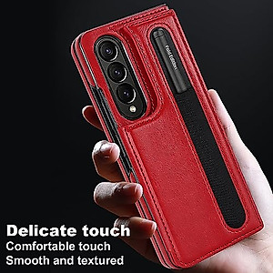 Case Compatible with Samsung Galaxy Z Fold 3 5G Wallet Case with S Pen Holder&Card Holder Kickstand, Women Men Leather Wallet Phone Case for Z Fold 3 Red