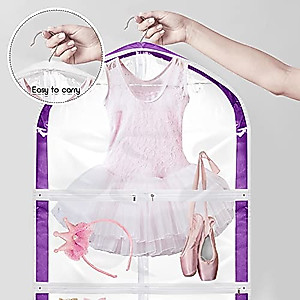 Clear Kids Dance Costume Garment Bag, 3 Pack Garment Bags for Hanging Clothes, PVC Dance Costume Bags with Garment Rack Dance Costume Organizer with Zipper Pockets for Travel Storage Kids Girls