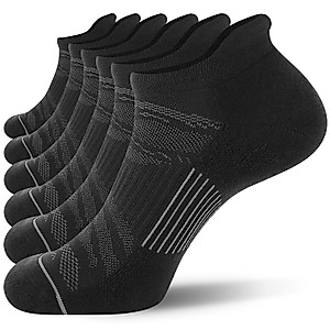 FITRELL 6 Pack Men's Ankle Running Socks Low Cut Cushioned Athletic Sports Socks, Shoe Size 9-12, Black+Gray