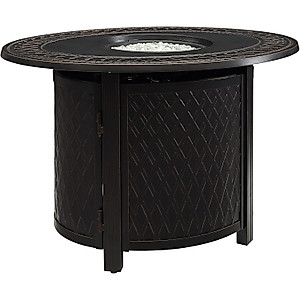 Fire Sense 63698 James Woven Aluminum Convertible Gas Fire Pit Table 37,000 BTU Outdoor Multi-Functional with Fire Bowl Lid, Nylon Weather Cover & Clear Fire Glass - Bronze Finish - Oval - 40"