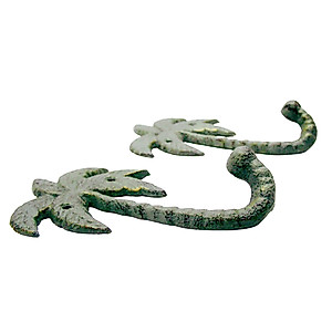 Palm Tree Cast Iron Wall Hooks, Wall Mounted for Hanging Coats, Purses, Towels, Hats, Beach Themed Wall Décor, Set of 2, 6.5 Inches High (Verdigras)