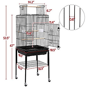 Yaheetech Open Top Rolling Parrot Bird Cage for Cockatiel Sun Parakeet Green Cheek Conure Mid-Sized Parrot Cage with Detachable Stand