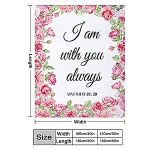 Christian Blanket with Inspirational Thoughts and Prayers, Pink Rose Flowers Ultra Soft Religious Bible Verse Gifts Blankets, Warm Plush Healing Throw Blankets, 60"x50"