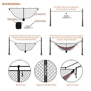 ALUCKY Hammock Net Camping Mosquito Net, No See Ums & Repels Insect, Polyester Netting for 360 Degree Protection, Double Sided Zipper for Easy Access Fits for All Camping Hammocks(Black)
