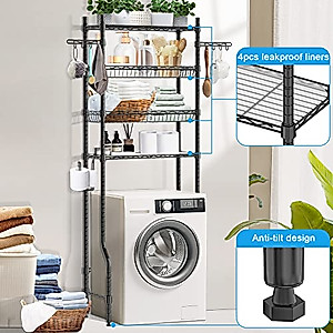 Bathroom Over The Toilet Storage Shelf - Over Toilet Bathroom Organizer Rack with 4 Tier Bathroom Space Saver Toilet Stand Shelves Bathroom Stand Above Toilet Bathroom Rack Organizer Over Toilet,Gray