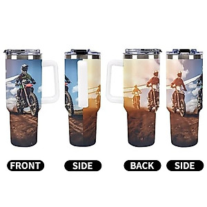 Motorcycle Motorsport Mountain Sunset 40 Oz Stainless Steel Cup Travel Tumbler with Handle and Straw Lightweight Coffee Mug for Home Office