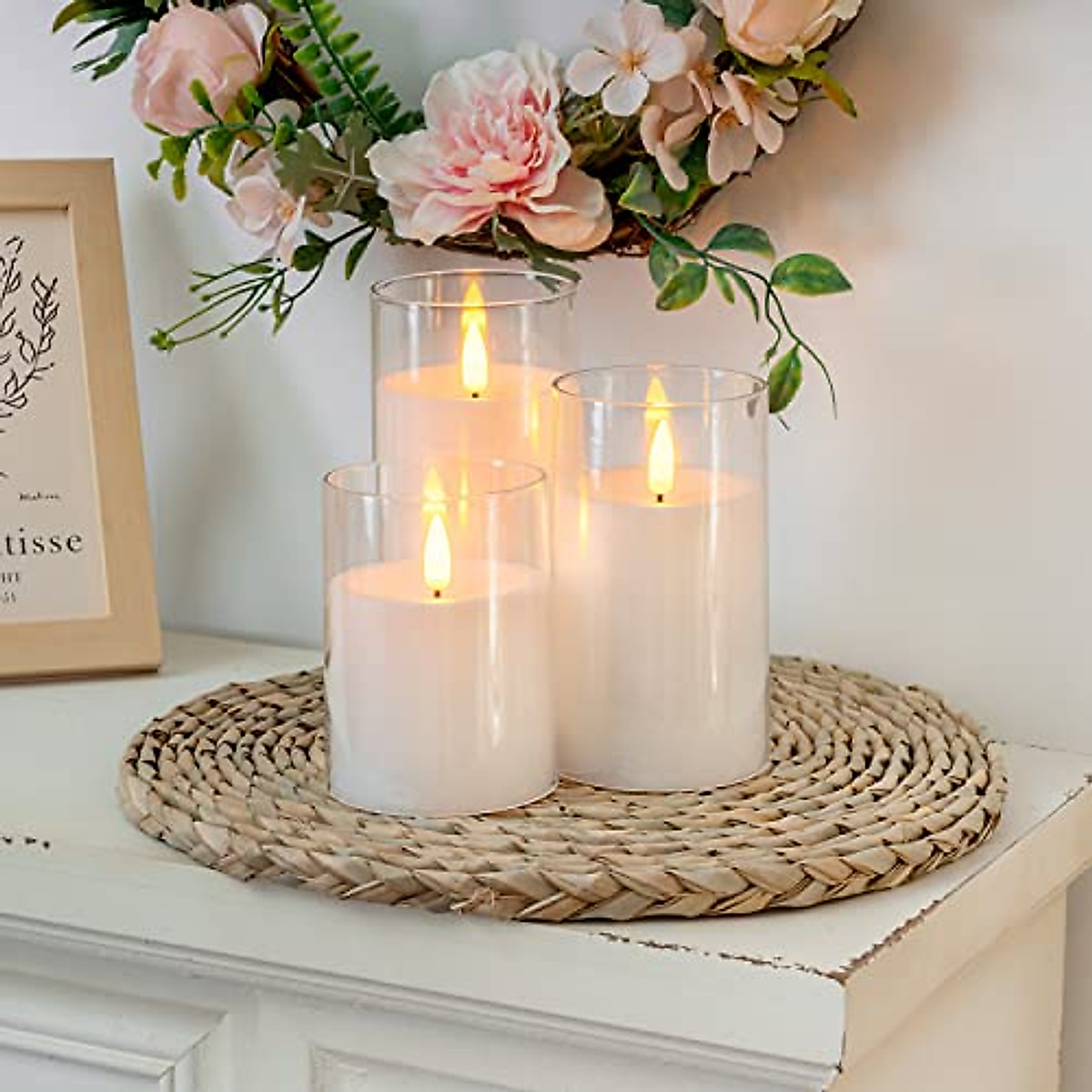 Raycare Battery Operated Flameless Candles, 3Pack LED Flickering Flameless Candles with Remote and Timer, 10-Key Remote Control Flameless Fake Pillar Candles for Home Wedding Party Decor (White)
