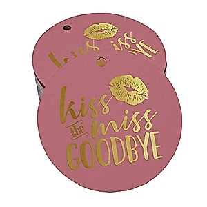 Inkdotpot Pack of 50 Real Gold Foil Paper Tags Kiss The Miss Goodbye Bridal Shower Favor Hang Tags