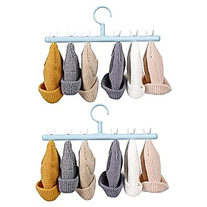 Yesesion Hat Organizer Set, 2 Pack Hanging Hat Rack for Baseball Caps, Blue Hat Hanger Holder for Closet with 6 Clips, Hat Organizer Hanger Storage Holder for Home, Entryway, Bedroom (Blue/White)