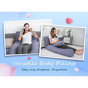 QUEEN ROSE Pregnancy Pillows, Cooling U Shaped Body Pillow for Sleeping, Maternity Pillow for Pregnant Women, Organic Cotton and Back Pain Relief, Grey