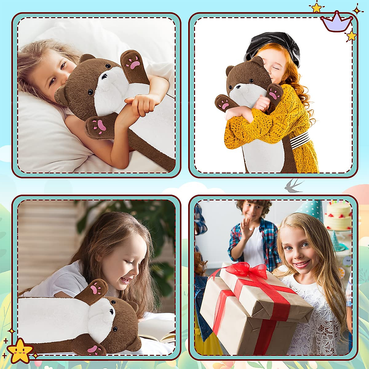 Gisqis Long Otter Plush Pillow, 25.2" Weighted Stuffed Animal Giant Stuffed Otter Animal Big Cute Sea Otter Body Pillow Plushies Soft Baby Otter Stuffed Animal Birthday Gifts for Kids Brown