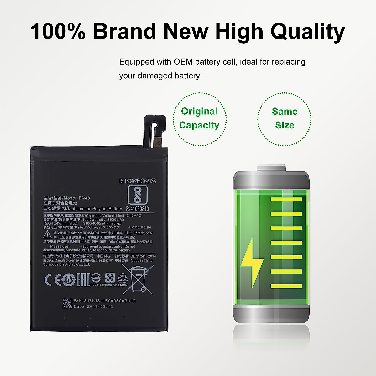 MAXSHARKS New Upgraded Battery for Redmi Note 6 / Redmi Note 6 Pro, BN48 Replacement Battery Compatible with Redmi Note 6 / Redmi Note 6 Pro, with Repair Tools & Instruction