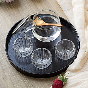 Round Serving Tray, Solid Wood Tea Coffee Snack Food Breakfast Serving Tray Plate for Restaurant Parties, Small Classic Circular Wooden Decorative Serve Tray(21cm)