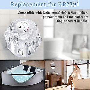 ZephyrJazz Faucet Handle 3 Adapter Compatible with Delta Faucet RP2391, Single Clear Knob Handle Kit with Offset Hole for Shower/Tub, 2-1/2" x 2-1/8" Faucet Knob Replacement, Clear Acrylic Finish