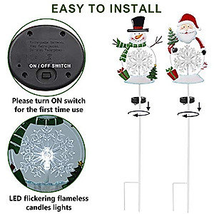 FORUP Solar Christmas Yard Decorations, Outdoor LED Solar Powered Snowflake Xmas Pathway Lights, Metal Garden Stake Lights, Snowman Santa Christmas Lawn Yard Ornament, Set of 2