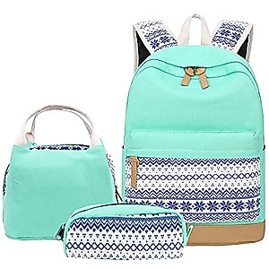 DUPHLAGT Backpack for Teens Grils Schoolbags - Casual Girls Backpack for Kids Lightweight Bookbag Set 3 in 1 with Lunch Box & Pencil(Mint Green)