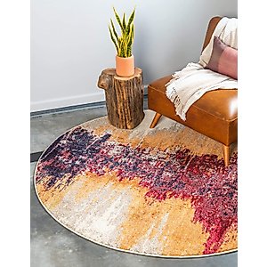Unique Loom Estrella Collection Abstract, Rustic, Modern, Gradient, Distressed Area Rug, 6' 1" x 6' 1", Pink/Navy Blue