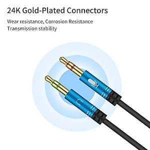 Headphone Y Cable Splitter Adapter for Computer 3.5mm Female to 2 Dual 3.5mm Male Gold-Plated Corrosion-Resistant Audio Mic Y Cable for Headset Connecting to PC，Audio Connector for PC (35CM, Silver)