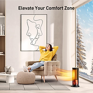 TRUSTECH 17" Tower Space Heater, 70° Oscillating Portable Heater with Thermostat & Remote, 1500W Electric Heater for Indoor Use, 12H Timer, 2 Modes, Safe & Quiet PTC Ceramic Heater for Bedroom, Office