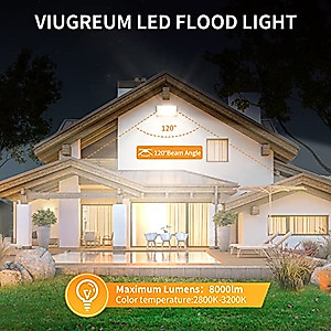 Viugreum 100W LED Flood Lights Outdoor, Waterproof IP65 Work Lights, 110V 10000LM Warm White(3000K), Super Bright Security Floodlights Wall Lights Landscape Lights with US Plug