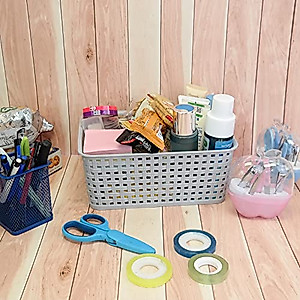 Obstnny 6-Pack Weave Storage Basket, Plastic Pantry Organizer Bins, Sliver Grey