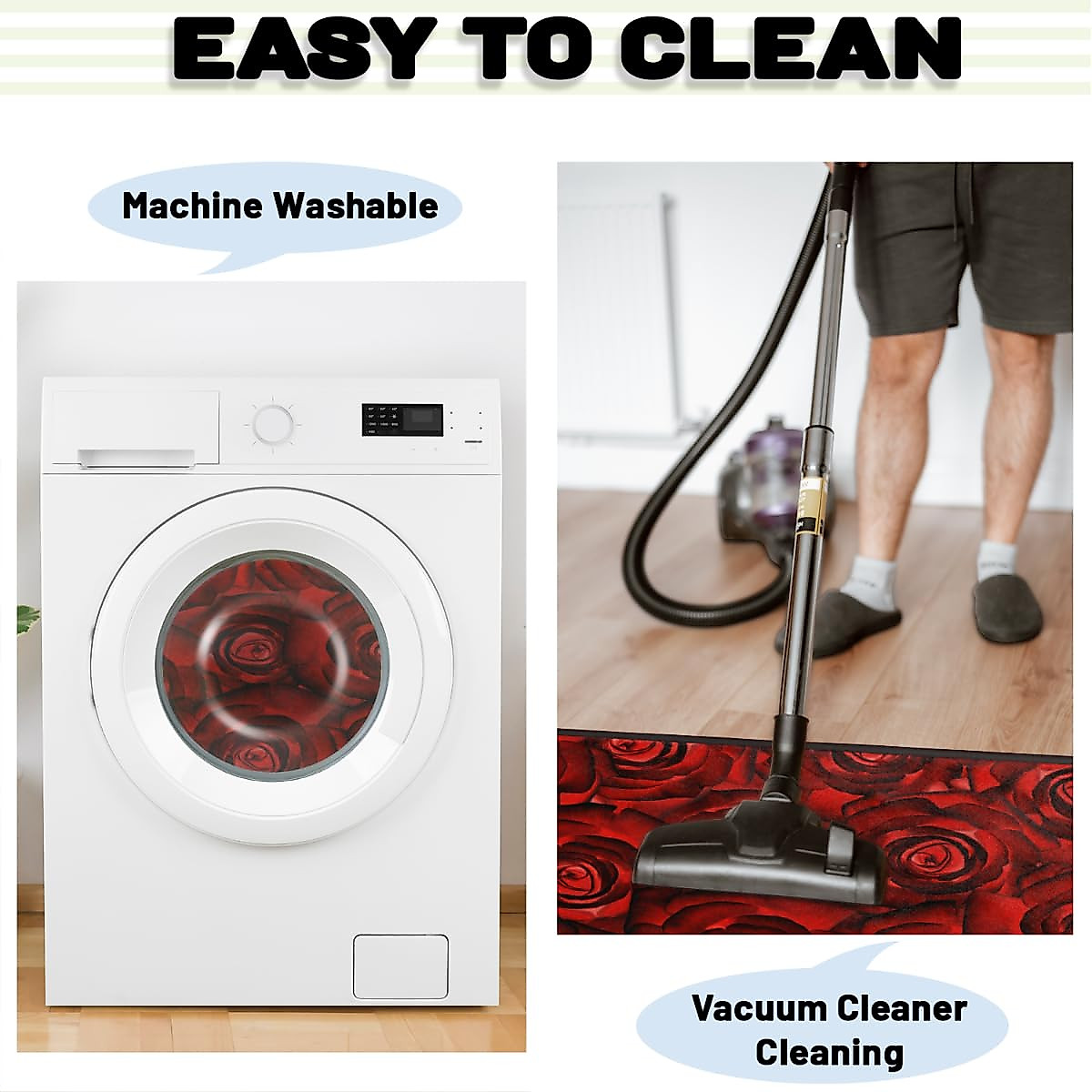 KOBLEN Red Roses Flower Kitchen Rugs Non Slip Washable Absorbent Kitchen Mats 20x39 inch Cushioned Anti Fatigue Kitchen Floor Mats for in Front of Sink