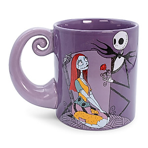 Disney The Nightmare Before Christmas Jack & Sally Spiral Handle Ceramic Mug | BPA-Free Large Coffee Cup For Beverages, Home & Kitchen Essentials | Halloween Gifts and Collectibles | Holds 20 Ounces