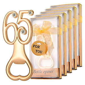 24Pcs Golden 65 Bottle Openers for 65th Birthday Party Favors Rhinestones Decorations for Wedding Anniversary Gifst Souvenrs or Keepsaks for Guests