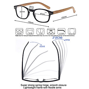 MODFANS 4 Pack Reading Glasses 1.5 Fashion Wood-Look Spring Hinges Stylish Readers Men Women