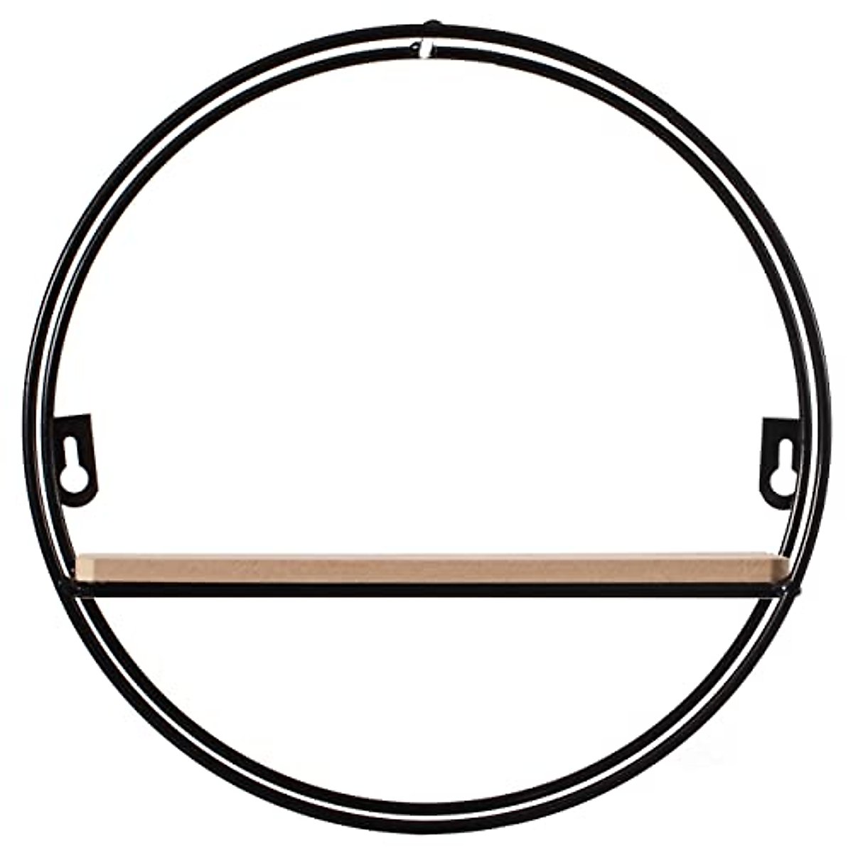 Decorative Modern Round Accent Floating Shelf Circle Decor Display Wall Mounted Rack with Metal Frame and Pine Wood Shelf, Black