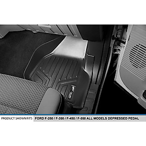 MAXLINER Floor Mats 1st Row Liner Set Black for 2011-2012 Ford F-250/F-350/F-450/F-550 Super Duty All Models with Depressed Drivers Side Pedal