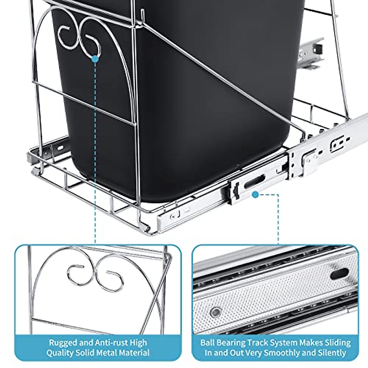 Pull Out Trash Can Under Cabinet, Under Sink Adjustable Pull Out Shelf for Kitchen Trash Can, Fit for Most 7-11 Gallon Garbage Can (Trash Can Not Included)