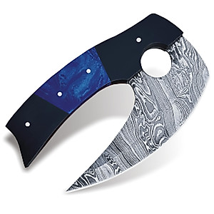 Damascus Steel Alaskan Ulu Knife With Sheath, 5.8" Perfect Pizza Cutter Rocker Knife, Mezzaluna Chopper Knife for Kitchen, Authentic Inuit Eskimo Design, Non-Slip Handle