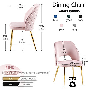 NORDICANA Modern Dining Chair Set of 4, Pink Velvet Fabric Upholstered Accent Chairs with Golden Metal Legs, Round Back Side Chairs for Kitchen Living Room Bedroom