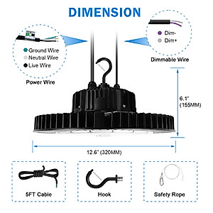 OPENLUX 240W UFO LED High Bay Lights, 34800LM High Bay LED Shop Lights 5000k IP65 0-10V Dimmable Warehouse Lights UL Listed