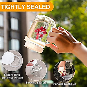 Nidhdsda Overnight Oats Containers with Lids and Spoon Set of 2, 16 OZ Mason Jars with Handle for Overnight Oats Jar Glass Oatmeal Containers for Cereal, Yogurt, Fruit, Salad, Chia Pudding(White)