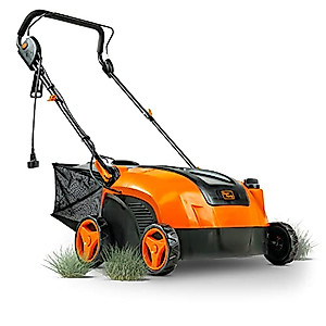 SuperHandy 2 in 1 Walk Behind Scarifier, Lawn Dethatcher Raker Corded Electric 120V 12-Amp 15-Inch Rake Path with Collection Bag for Yard, Lawn, Garden Care, Landscaping