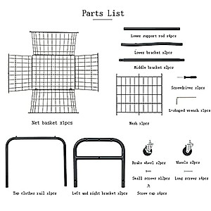 DZWYC Coat Rack Clothes Stand with Mesh Bottom Shelf Multi-Functional Clothes Rack on Wheels Metal Garment Rack with Mesh Storage Baskets Clothes Storage (Color : Black)