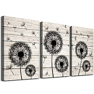 Wall Decor For Living Room Canvas Wall Art For Bedroom Fashion Wall Decorations For Kitchen Abstract Paintings Office Canvas Art Black Dandelion Flowers Hang Pictures Artwork Home Decoration 3 Pieces