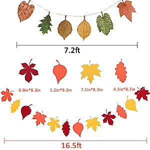 Whaline Fall Thanksgiving Tissue Pom Poms Fall Party Decorations Orange Hanging Paper Fans Flower Pompoms Paper Lantern Maple Leaves Bunting Garland Banner for Birthday Wedding Party Decor, 16Pcs