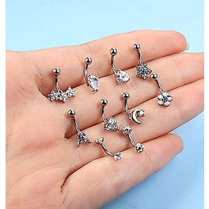 THUNARAZ 16G Rook Daith Earrings for Women Surgical Steel 6mm Eyebrow Rings Inlaid CZ Opal Turquoise Belly Lip Ring Cartilage Surface Tragus Piercing Jewelry 10 Pcs