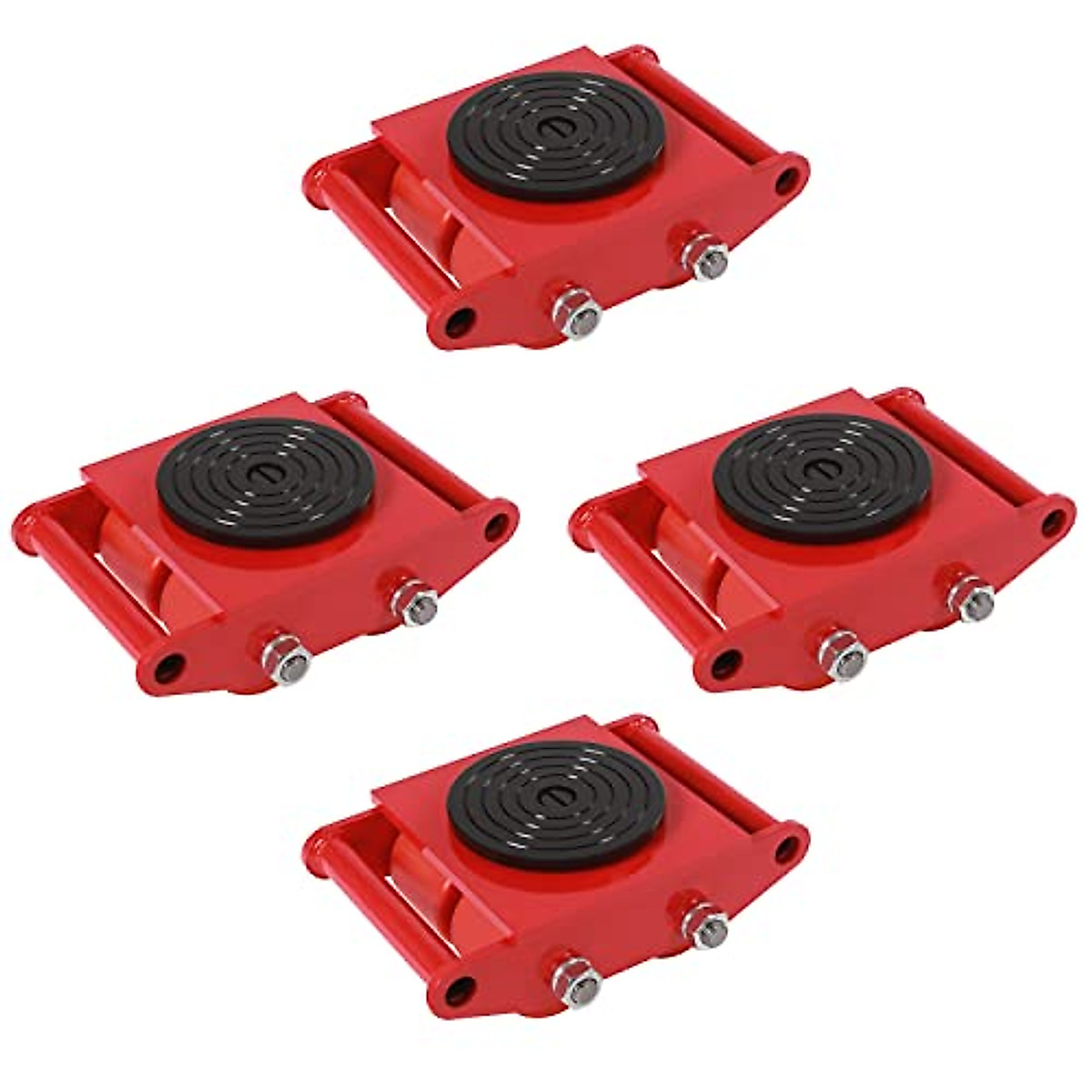 TFCFL 4pcs Machinery Mover 2 Steering Handle 6T Machinery Skate Dolly 13200lbs Machinery Moving Skate with 360°Rotation Disc and 4 Rollers Heavy Duty Industrial Moving Equipment Red