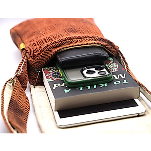 Himalaya Handmade Unique design Mushroom Embroidery Hemp Hobo Passport crossbody bag Festival Travel Bag 100% Himalaya Hemp FAIR TRADE Orange