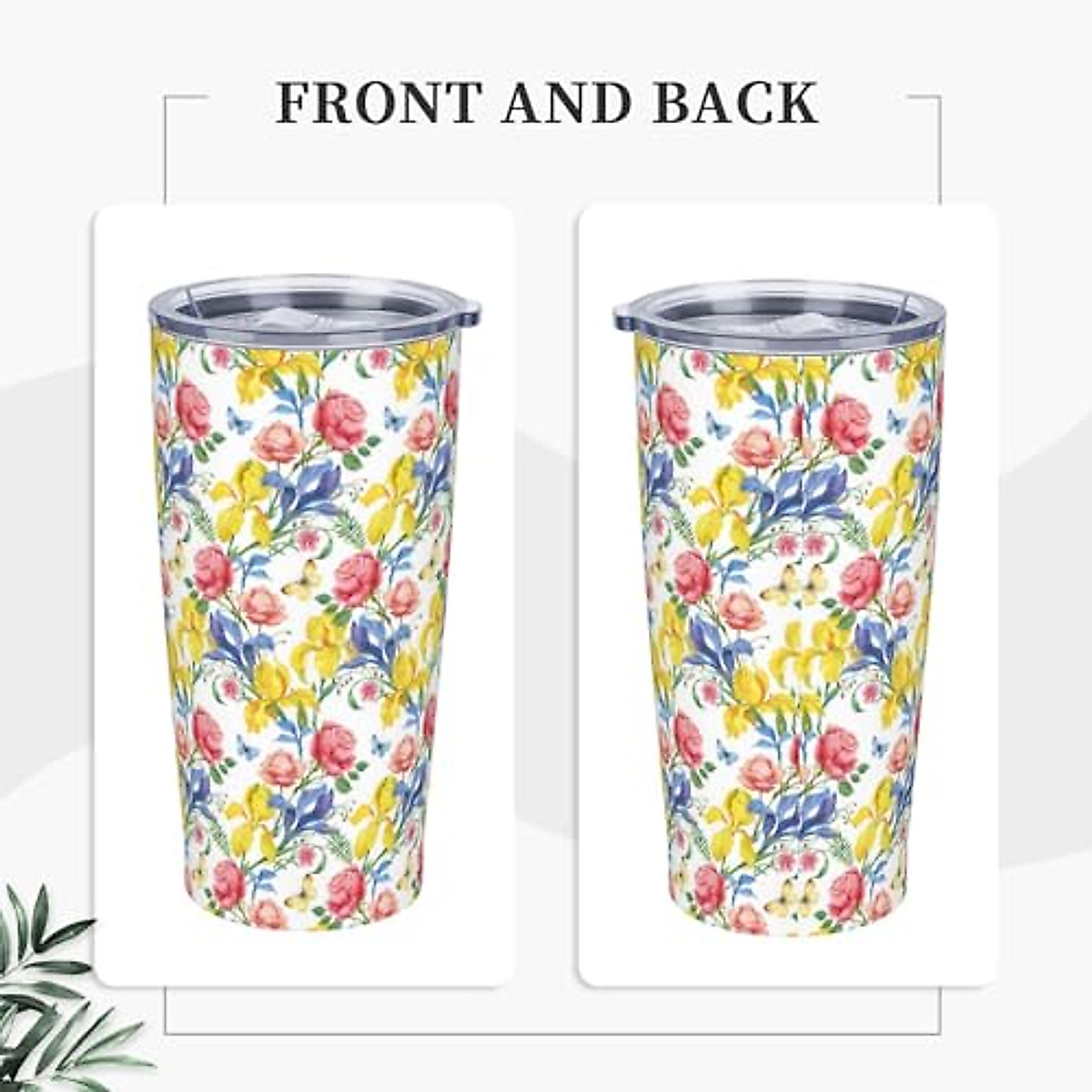 Yaxongx 20oz Tumbler Rose Printing Double Wall Vacuum Insulated Coffee Mug with Lid and Metal Straw Brush Reusable Stainless Steel Water Bottle Travel Cup Gifts for Car Ice Drinks Hot Beverage