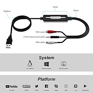 DIGITNOW USB Audio Capture Card Grabber for Vinyl Cassette Tapes to Digital MP3 Converter, Support Mac & Windows 10/8.1/8 / 7 / Vista/XP
