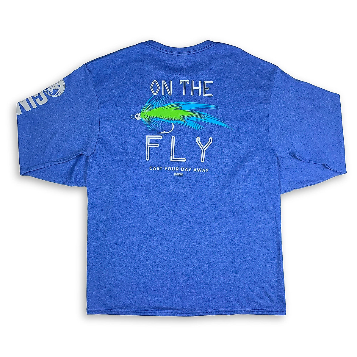 GIMMEDAT On The Fly Long Sleeve Outdoor Fly Fishing Men's and Women's Shirt Gift Fun (Large) Heather Royal